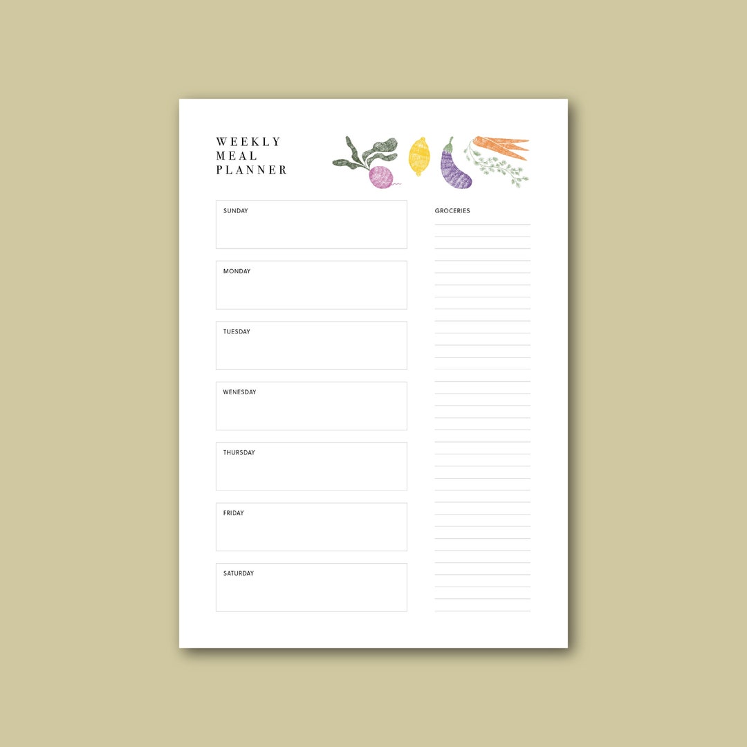 PRINTABLE - Weekly Meal Planner & Grocery List Printable PDF | Digital ...