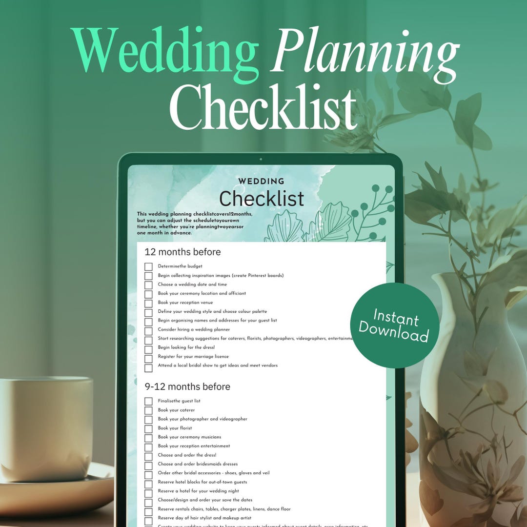 Wedding Planning Checklist Printable | Bridal Binder + 12-month Timeline PDF | Editable Wedding ...