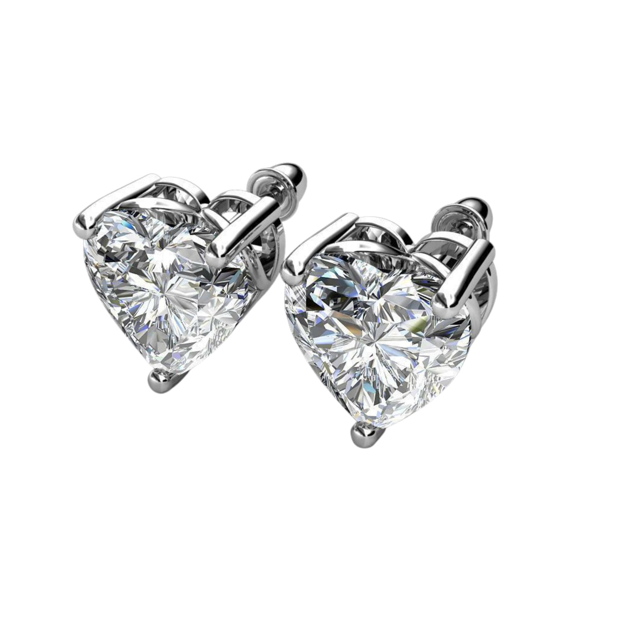 Heart Cut Stud Earrings Real Solid 14KT White Gold Screw Back - Etsy