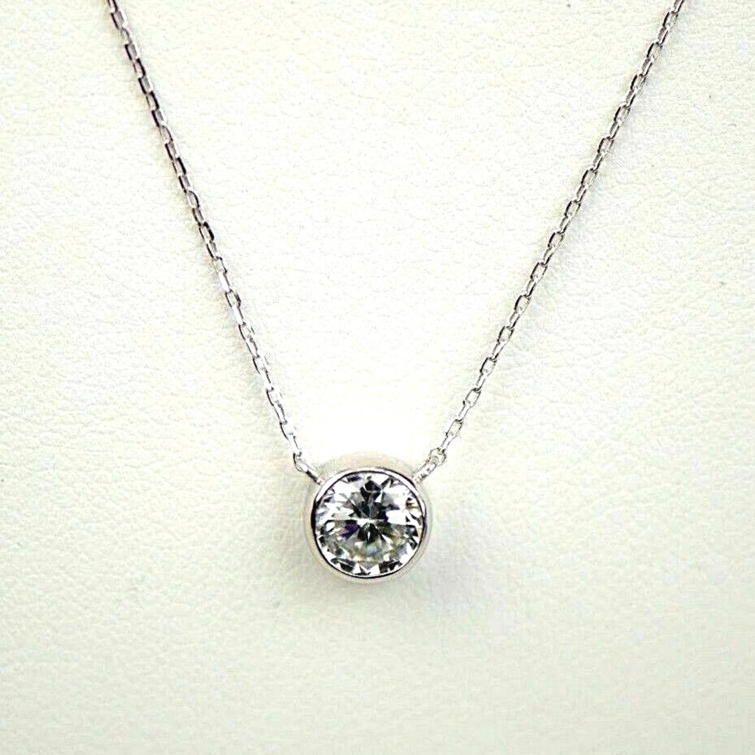 14K White Gold Created Diamond Bezel Necklace: 4MM-8MM Solitaire - Etsy UK