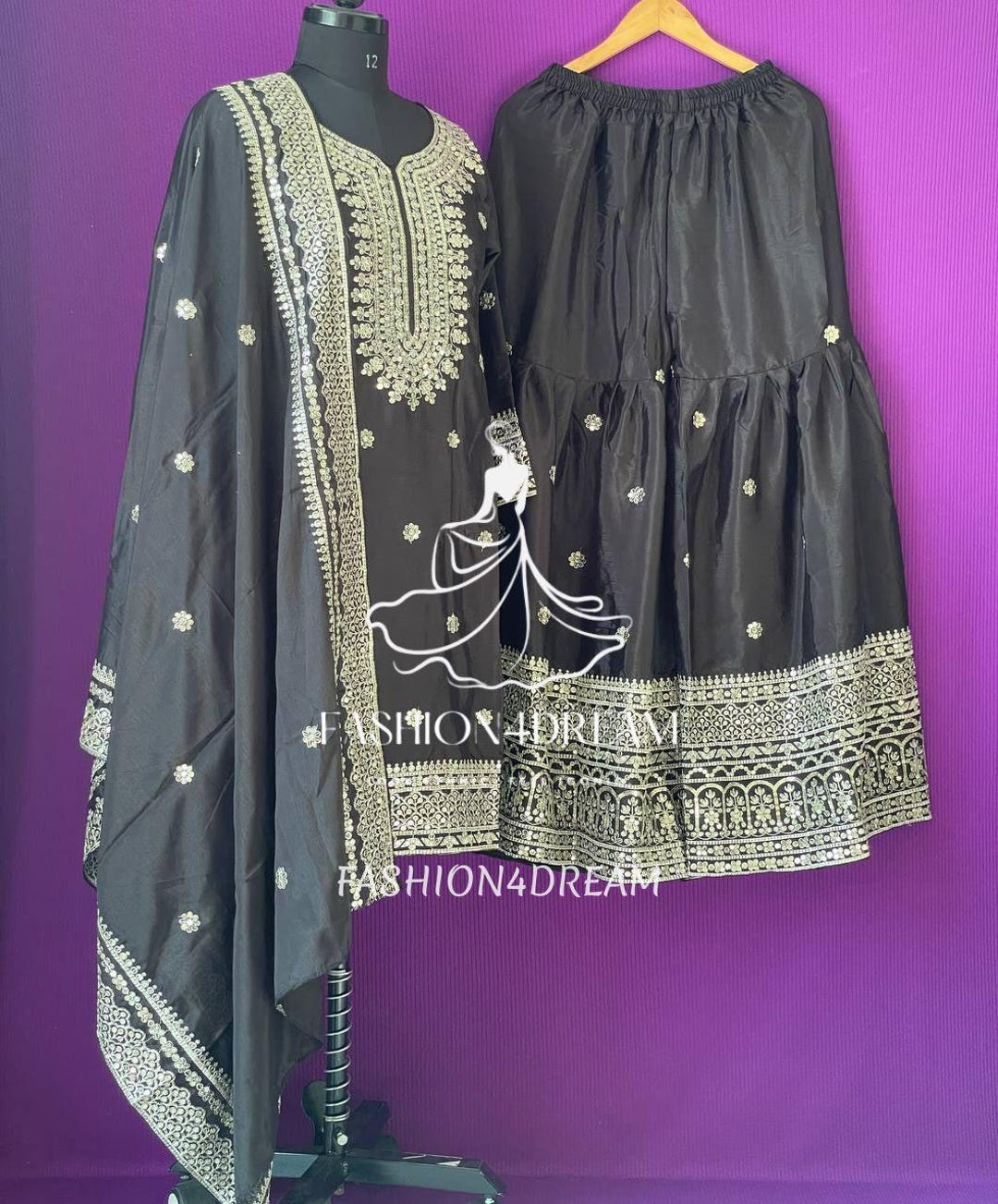 Black Sharara Palazzo Suit for Women Pakistani Dress Ready to Wear ...
