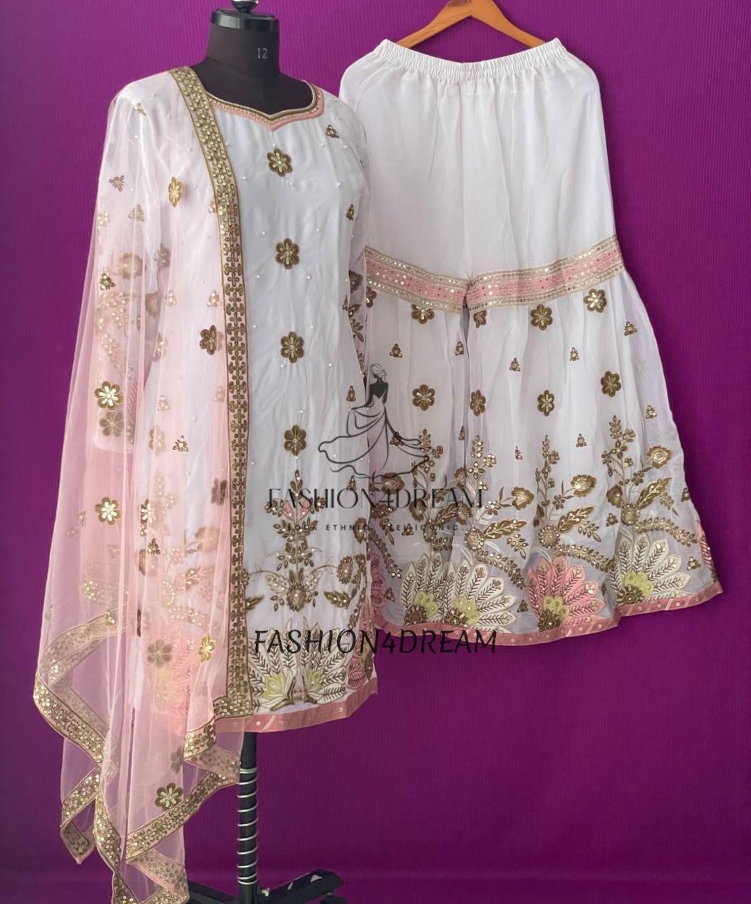 Designer White Sharara Palazzo Suit for Women Party Wear Sequins ...