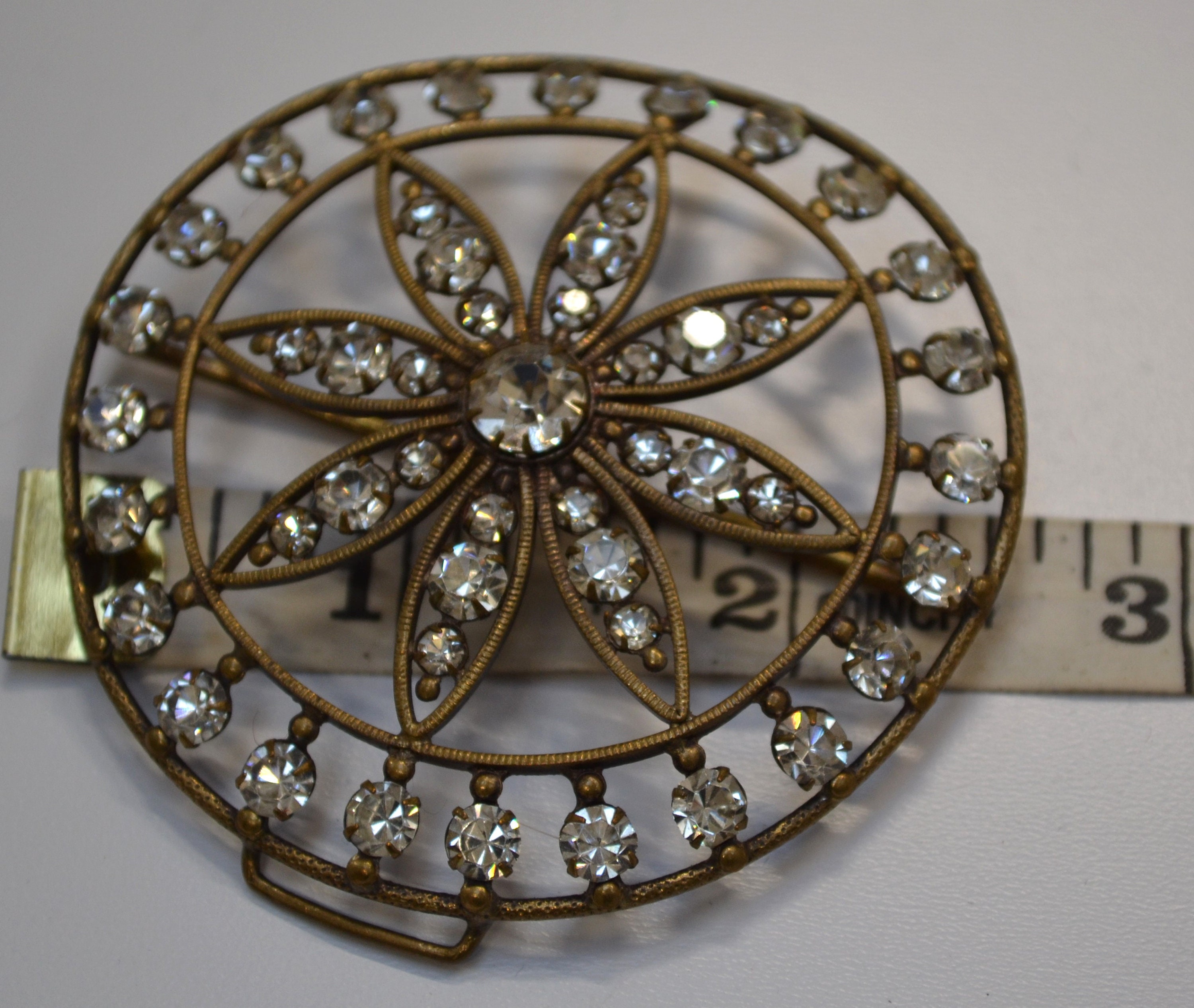 1920s Bohemian Edwardian Art Deco, Diamante Paste Flower, Brass ...