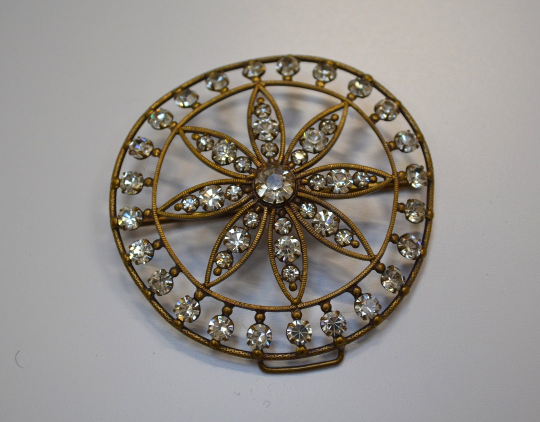 1920s Bohemian Edwardian Art Deco, Diamante Paste Flower, Brass ...