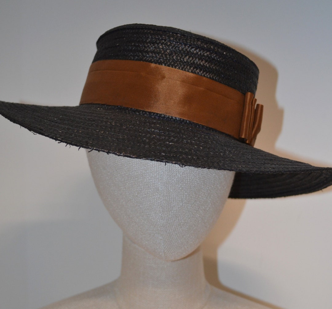 1950s Italian, Matt Black Plaited Straw, Vintage Boater Sun Hat. - Etsy