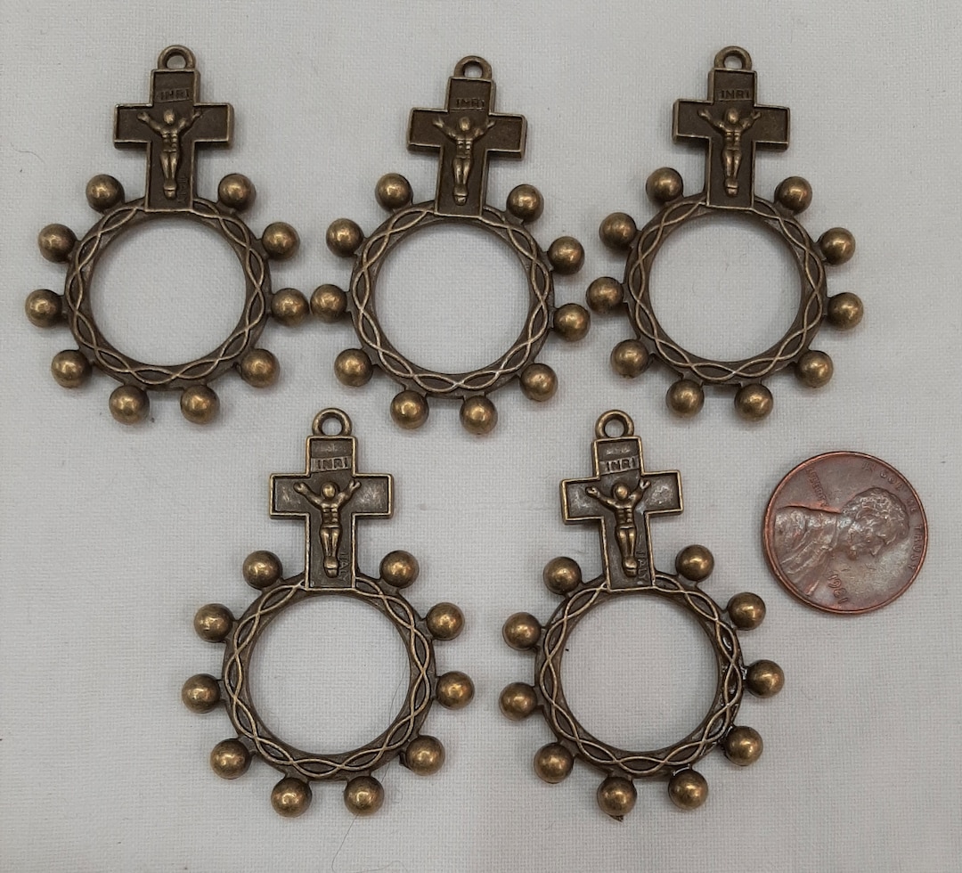 LOT of 5 - Brasstone INRI Crucifix Cross Finger Rosary Catholic ...