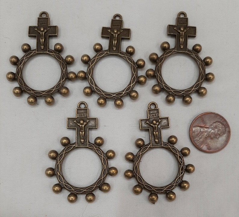 LOT of 5 - Brasstone INRI Crucifix Cross Finger Rosary Catholic ...
