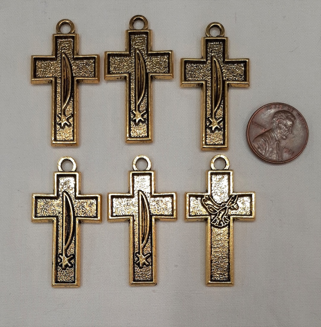 Lot of 6 Etched Chi Rho Rising Dove of Holy Spirit Goldtone Cross ...
