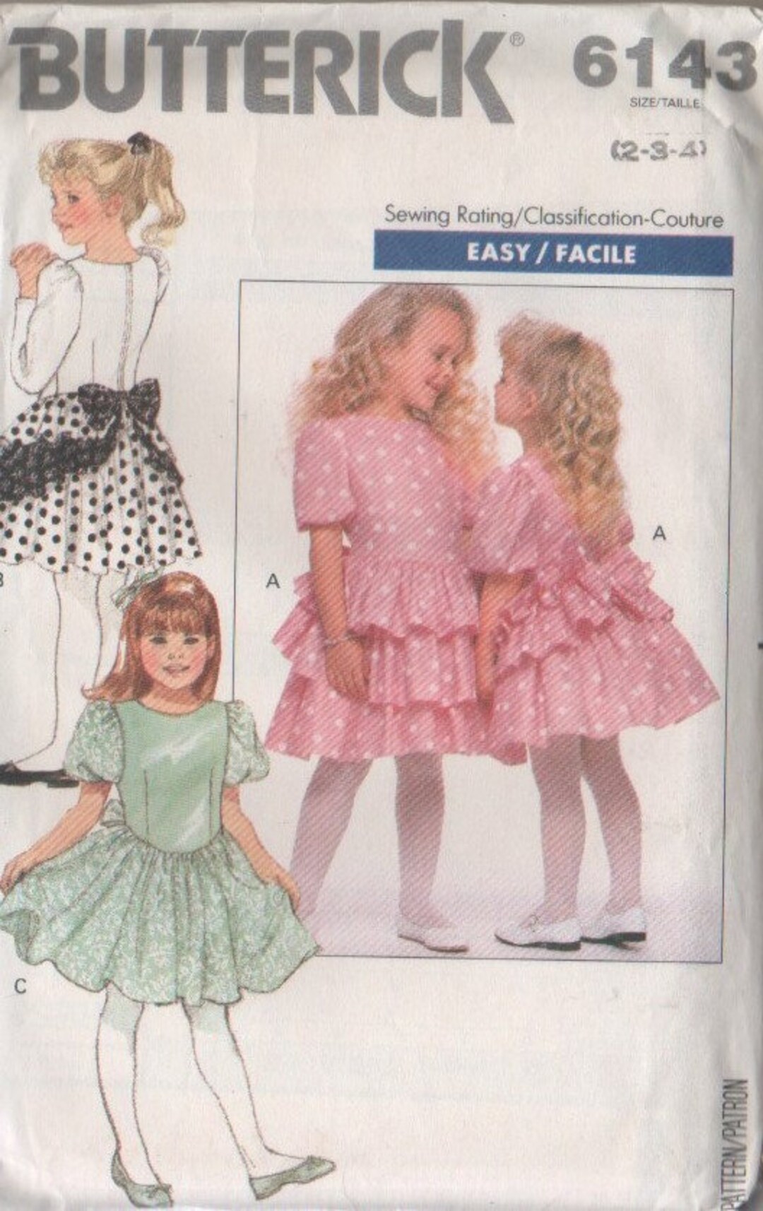 Vintage Butterick Pattern #6143 UNCUT Sewing Dressmaking Pattern Girls ...