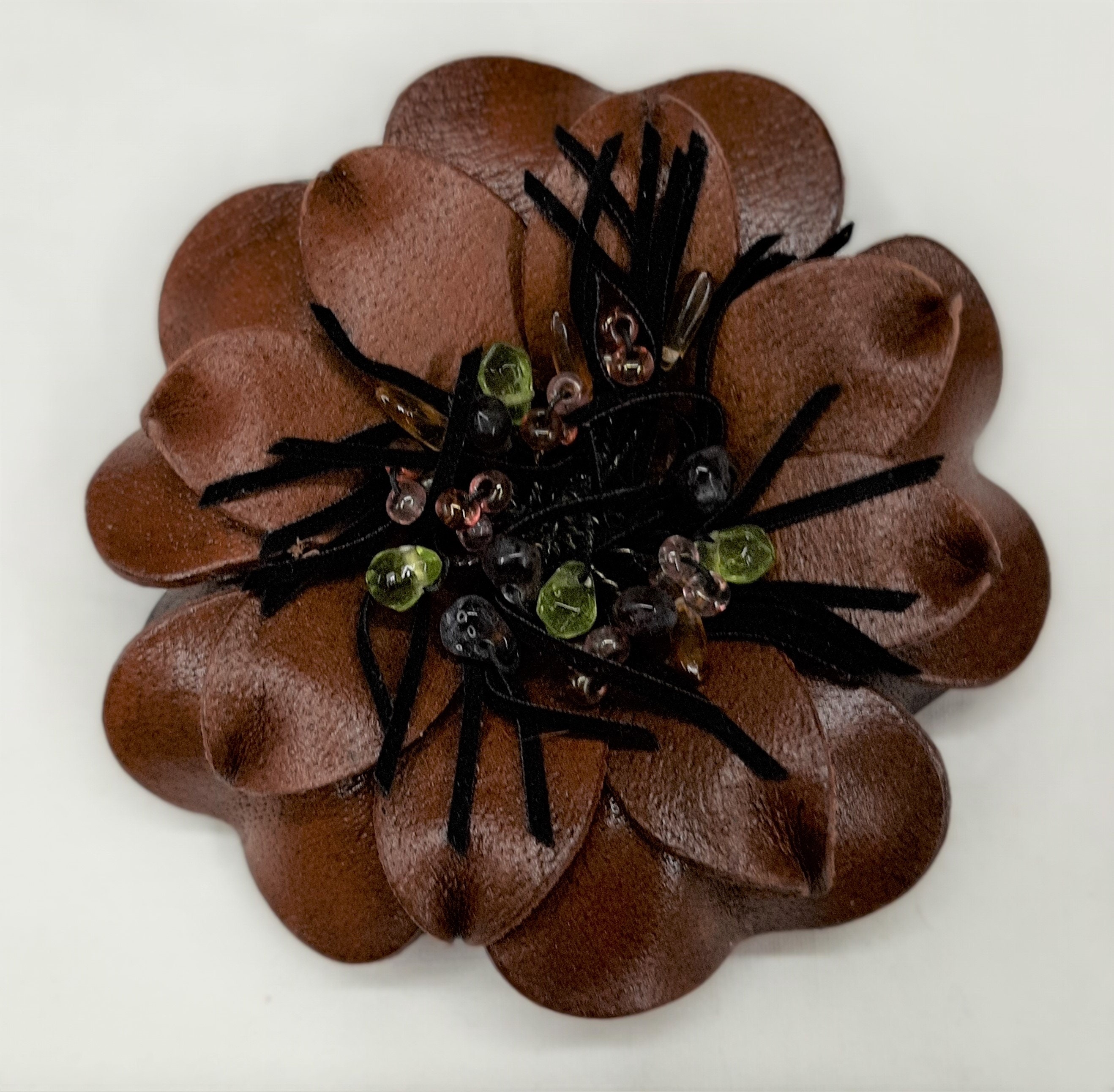 Handsome Large Layered Brown Leather Flower Hand Beaded Center Hats ...