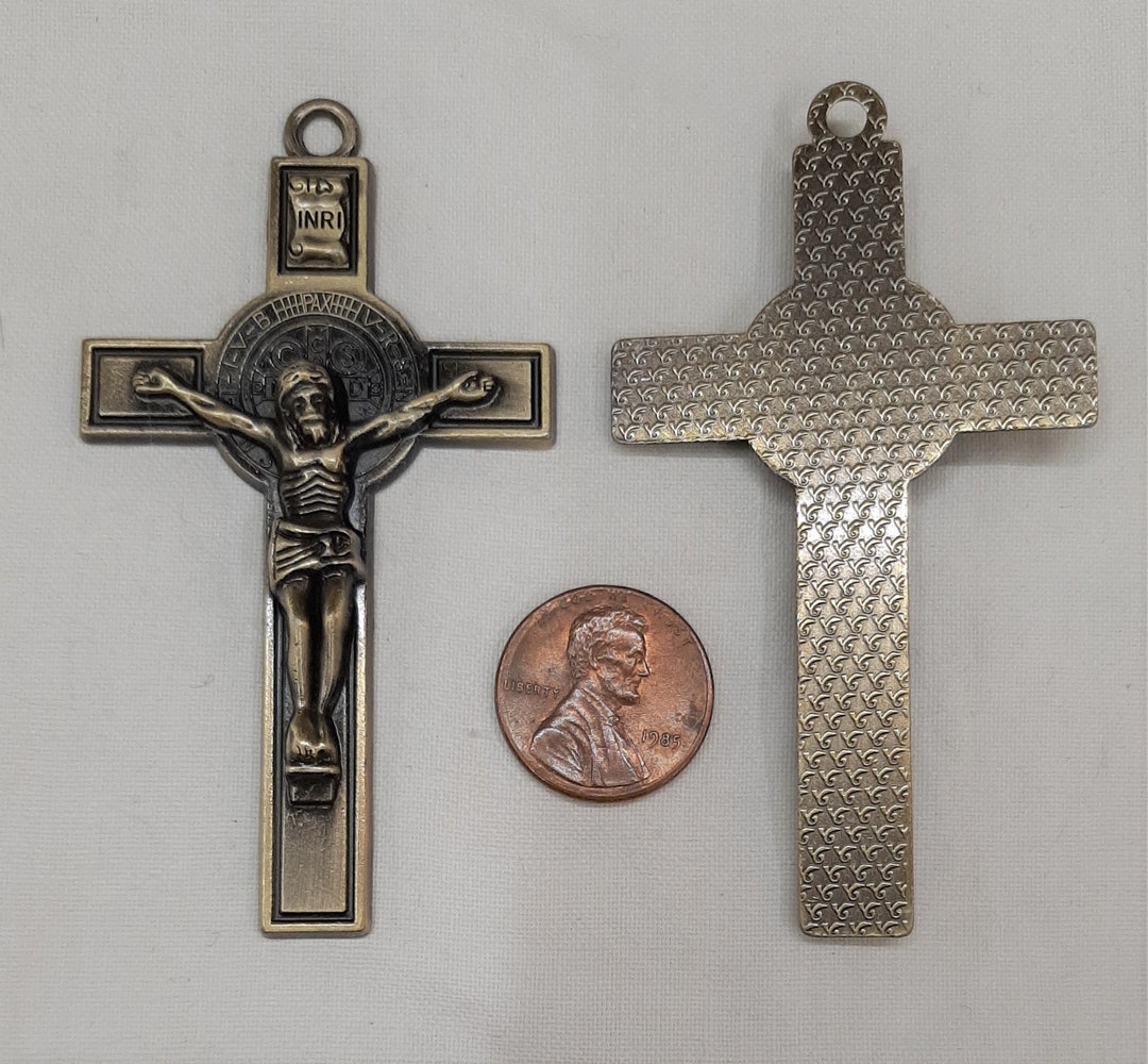 ONE Handsome Mid-sized Benedictine Seal Brasstone INRI Crucifix Cross ...