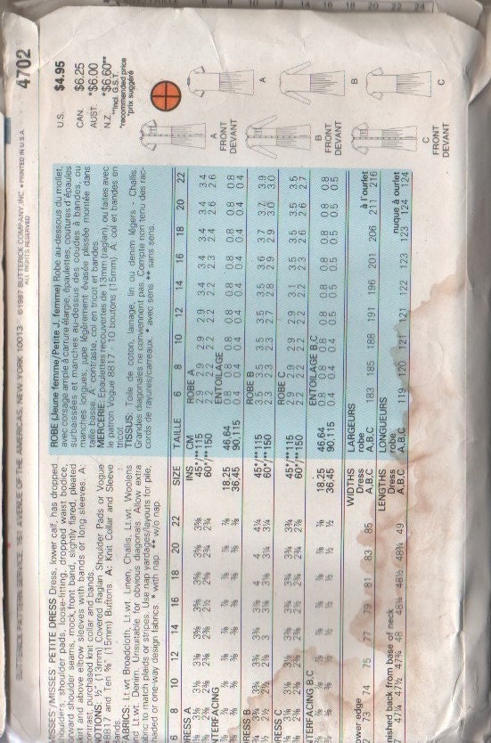 Vintage Butterick Pattern 4702 UNCUT Sewing Dressmaking Pattern Ladies ...