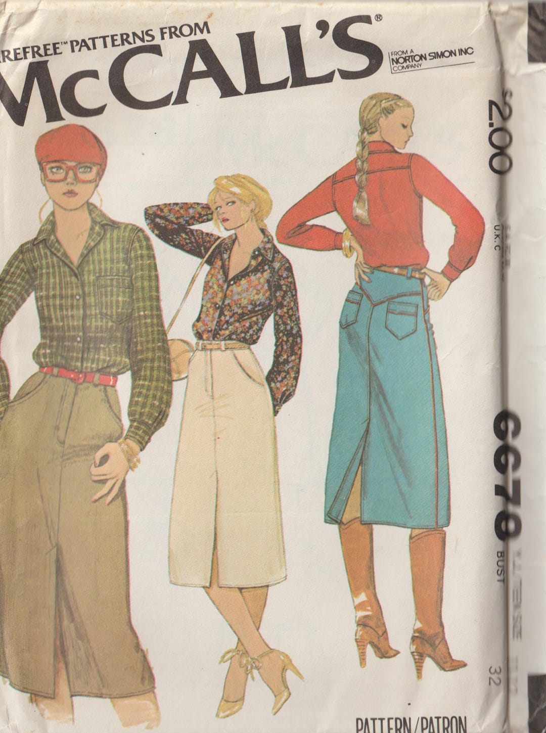 Vintage Mccall's #6678 1970's Western Style Yoked Back Skirt Sewing ...