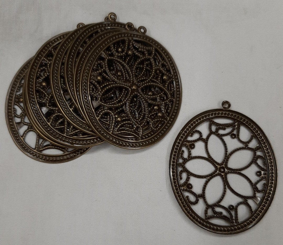 Large Lacy Floral Center Oval Filigree Wraps Antique Bronze Settings ...