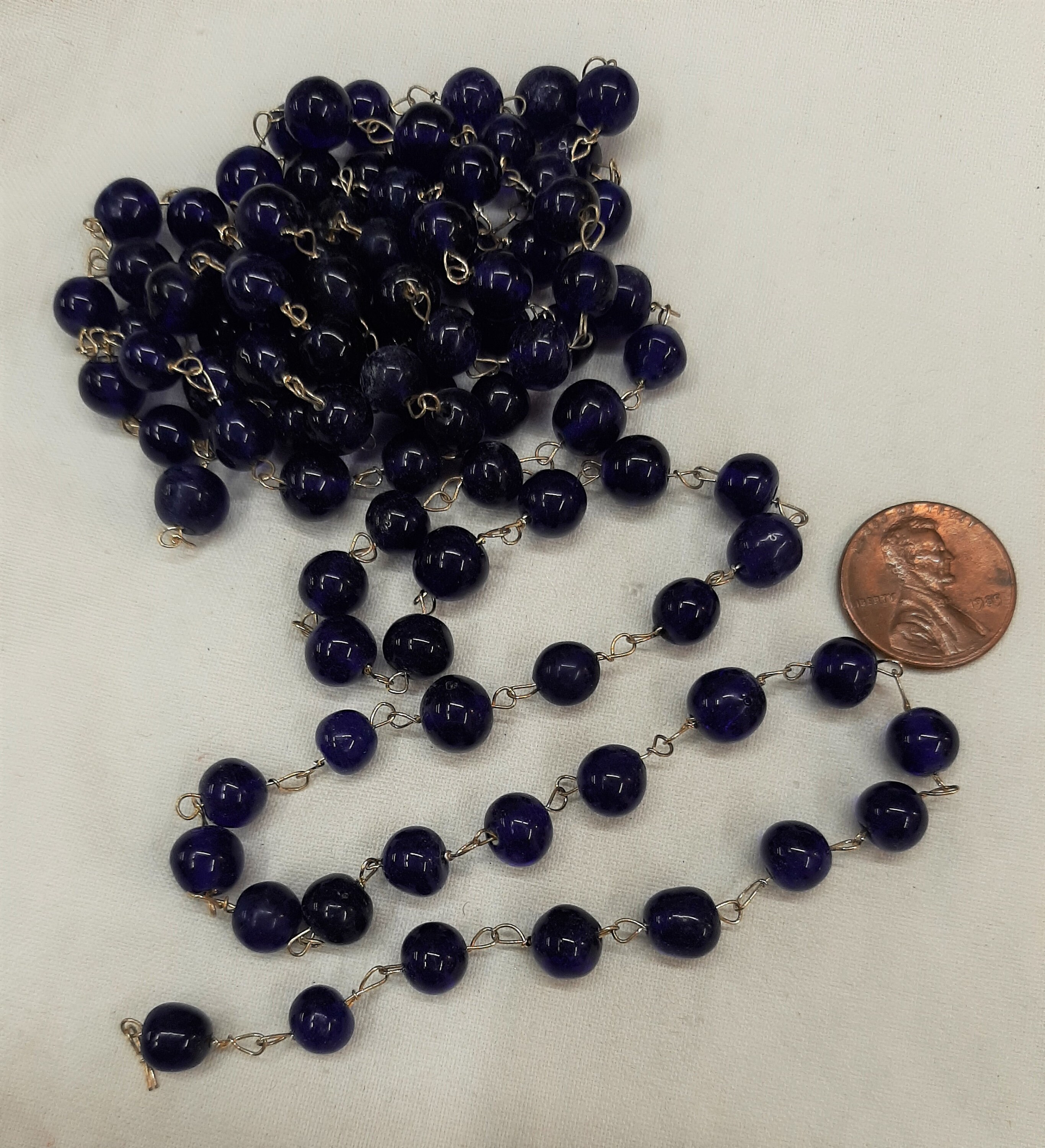 Lovely Deep Navy Blue Cobalt Blue Glass Rosary Beads 7mm Goldtone Wire ...