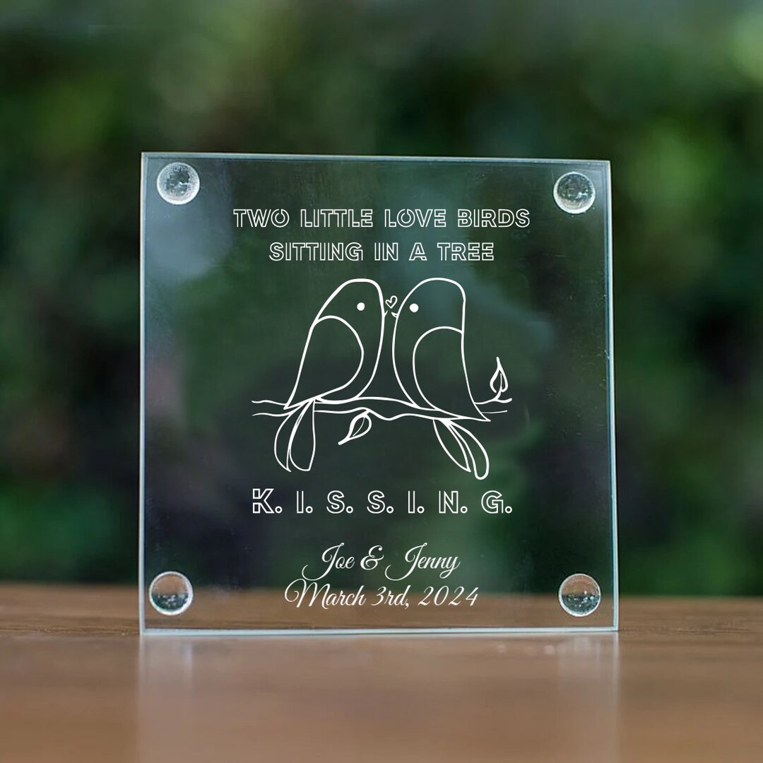 Two Little Love Birds Personalized Glass Coasters Wedding Favor ...
