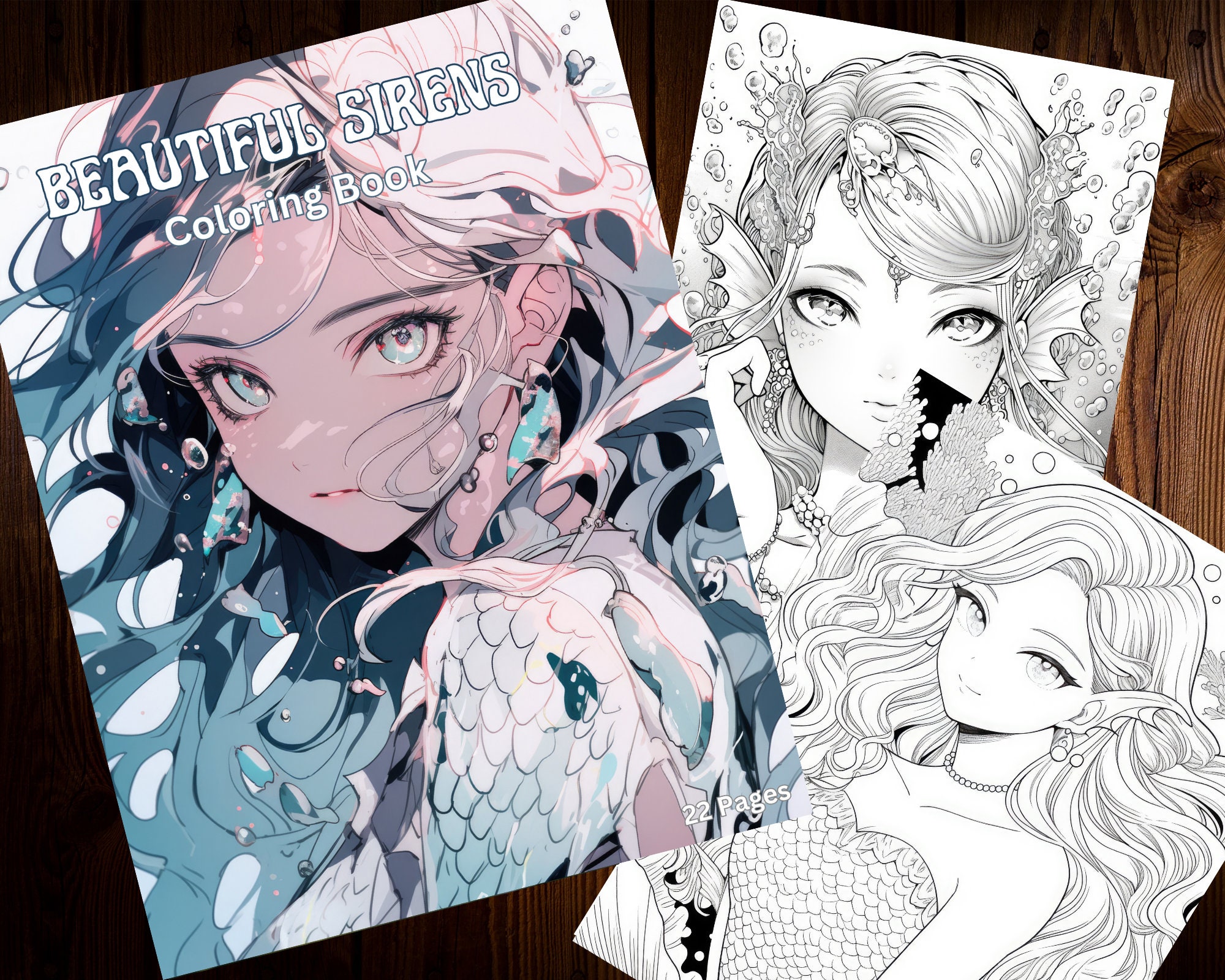 Beautiful Siren Girls Fantasy Mermaids Coloring Page 22 - Etsy