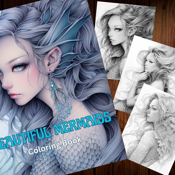 Realistic Mermaid Coloring Page - Etsy