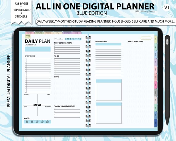 Blue Digital Planner Goodnotes Planner Ipad Planner - Etsy