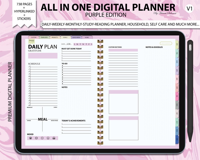 Purple Digital Planner Goodnotes Planner Ipad Planner - Etsy