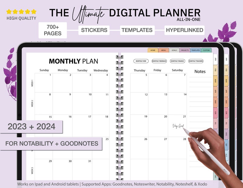 Purple Digital Planner Goodnotes Planner Ipad Planner - Etsy
