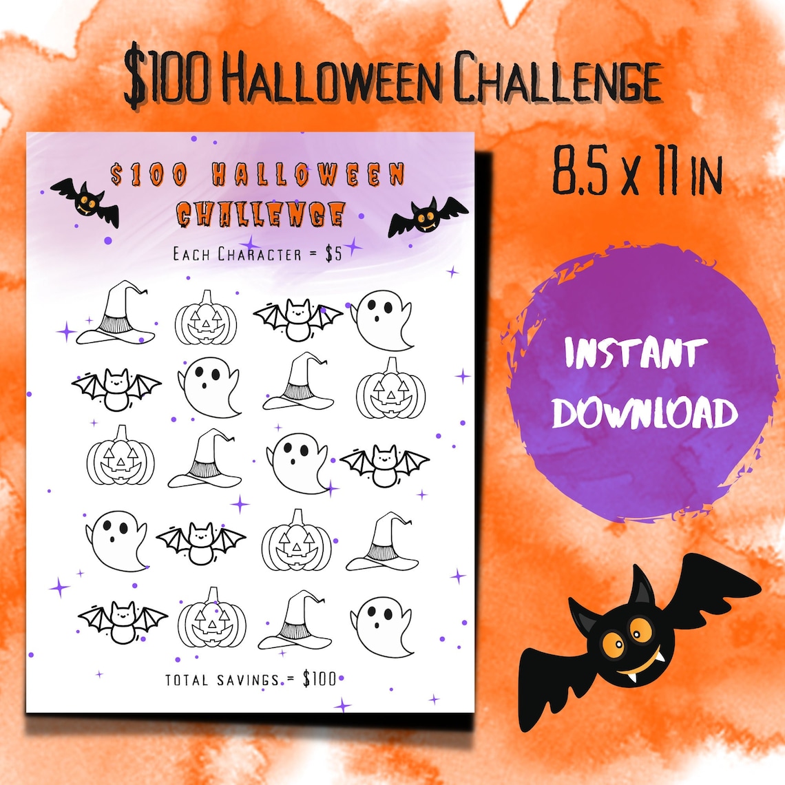 100 Dollar Halloween Challenge Budget Printable Envelope - Etsy