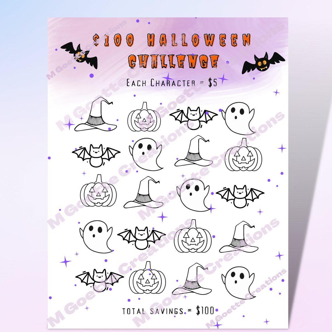 100 Dollar Halloween Challenge Budget Printable Envelope - Etsy