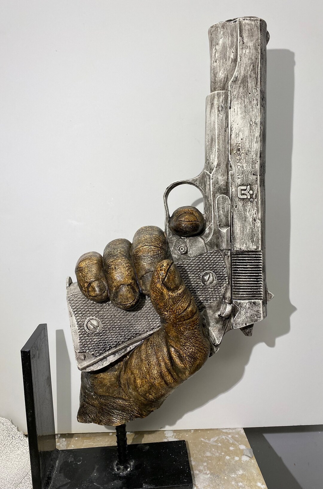 Fine Art Sculpture, Hand Sculpture, Art Object, Gun Statue, Hand ...