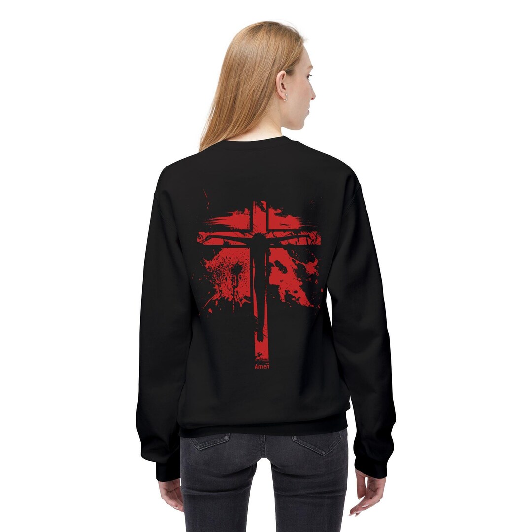 Jesus on the Cross Sweatshirt, Christian Fleece Jumper With Blood Cross ...