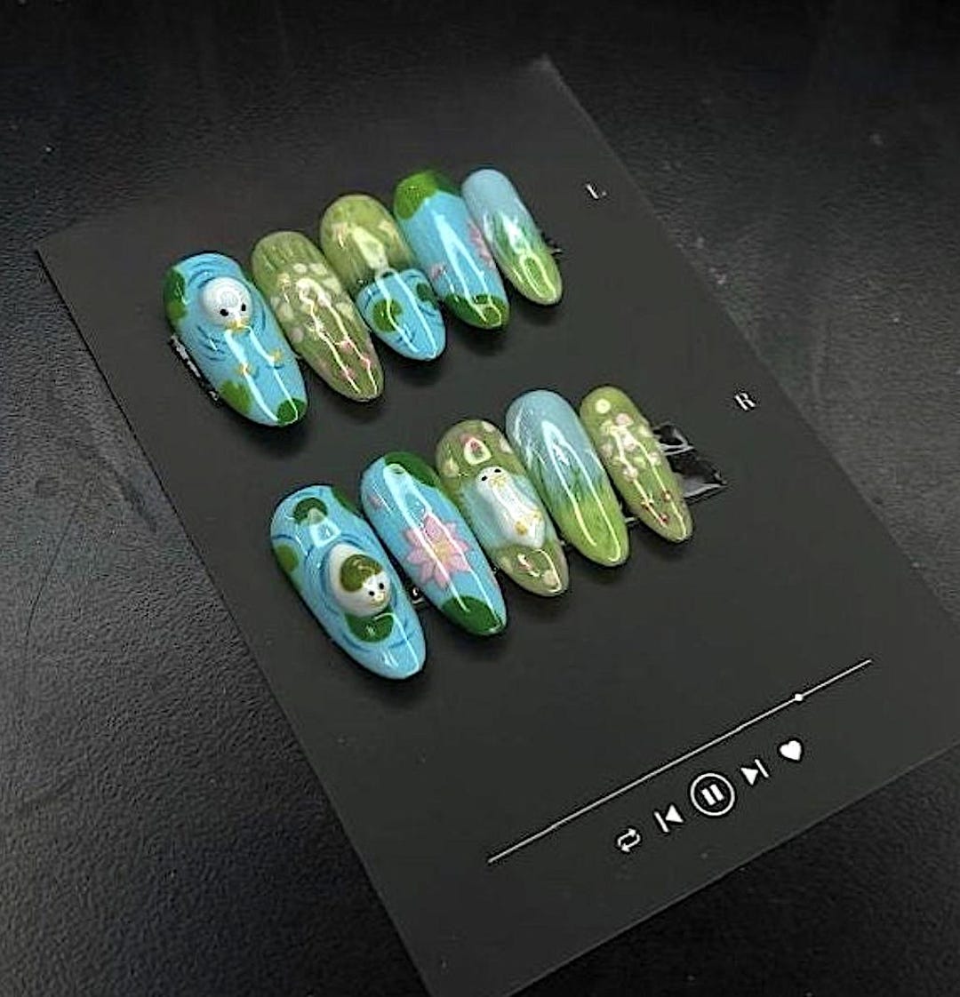 Duck Swimming in Lake Nails, Lake Design Nails, Lotus Design Nails ...