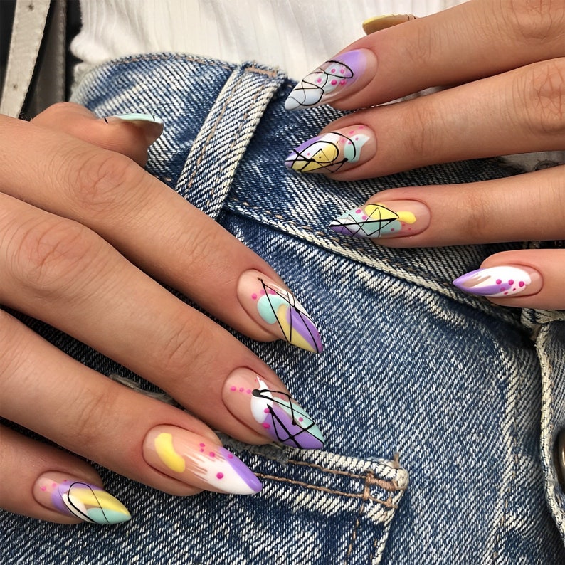 Fairy Tales Press on Nails Abstract on Nails Long Coffin - Etsy