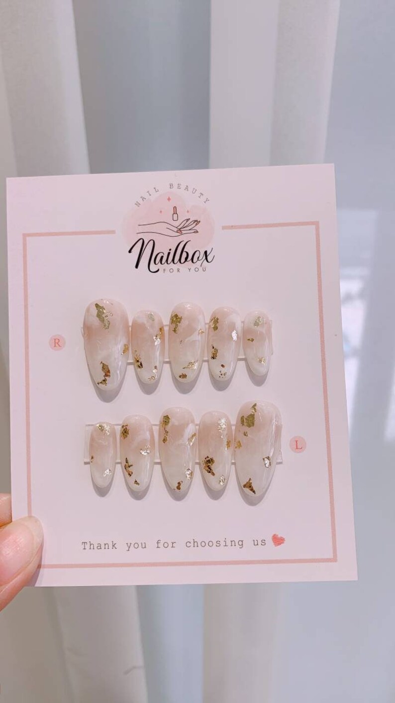 Beige Marble Press on Nails Press on Nail Almond Press on - Etsy