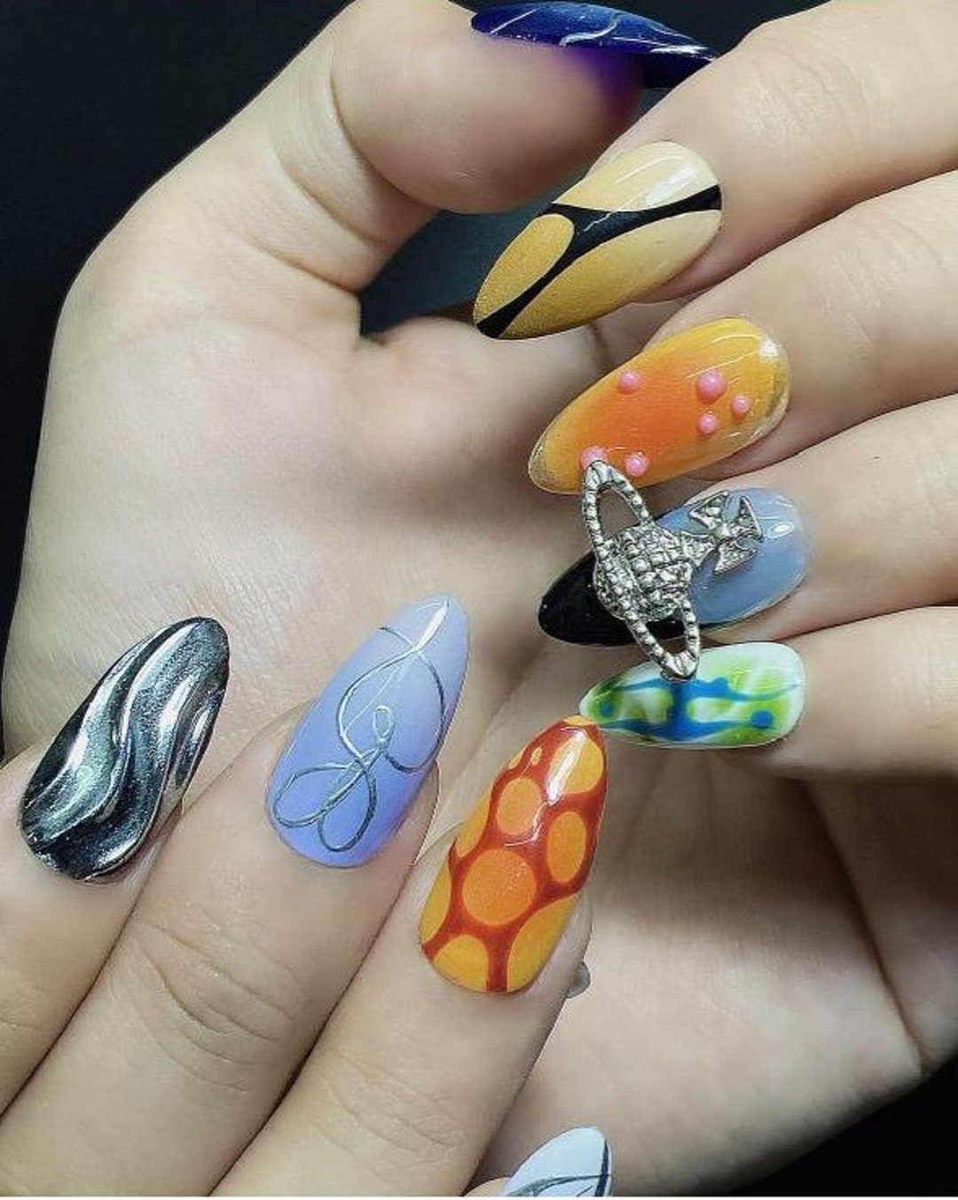 Alien Planet Nails, Press on Nails, Acrylic Nails, Nails Press On, Long ...