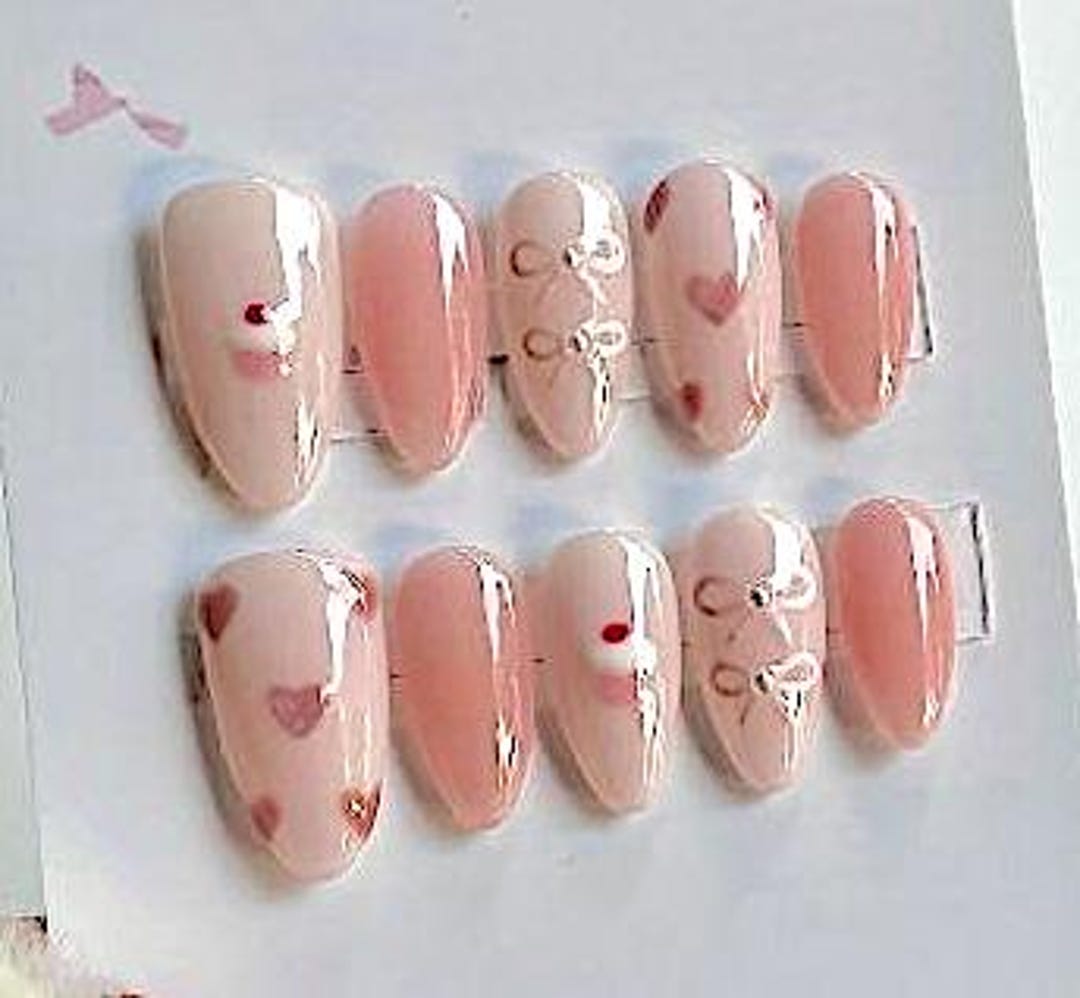 Cupcake Heart Love Nails, Press on Nails, Bow Nails, Handmade Nails ...