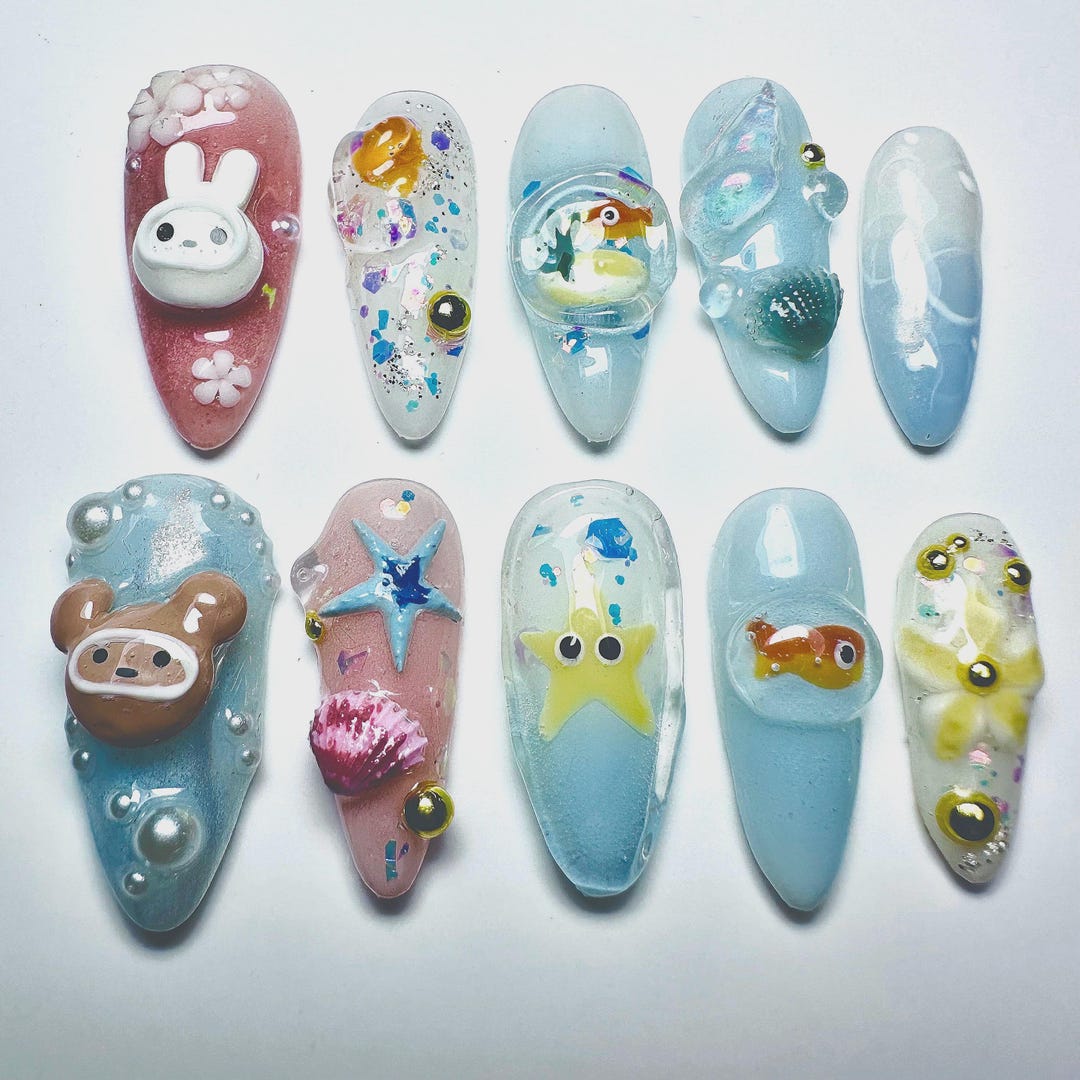 Goldfish Tank Nails, Cute Nails, Korea Style Nails, Japanese Style ...