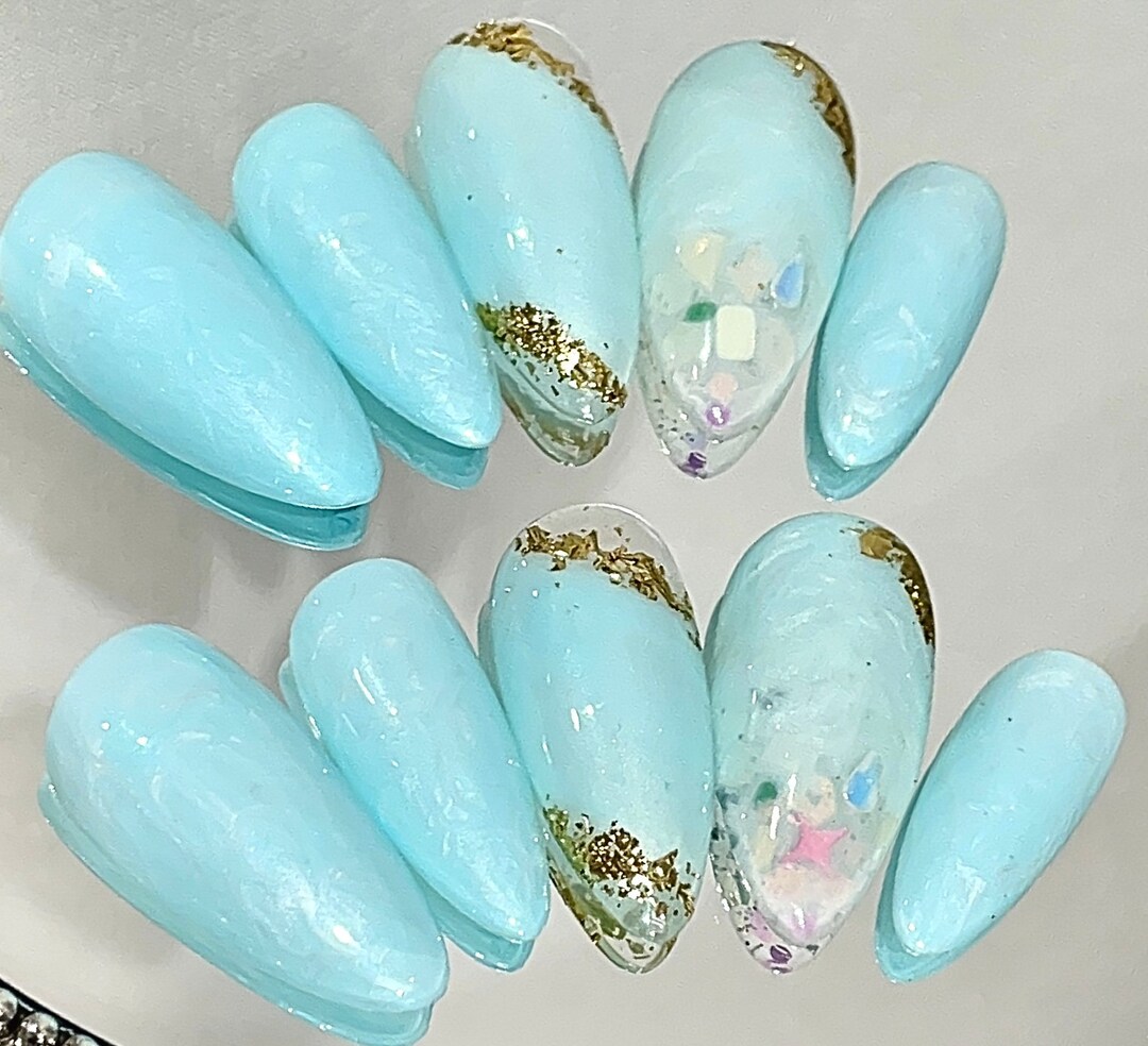 Sparkling Turquoise Press on Nails Twin Nails Beautiful Nails Lovely ...