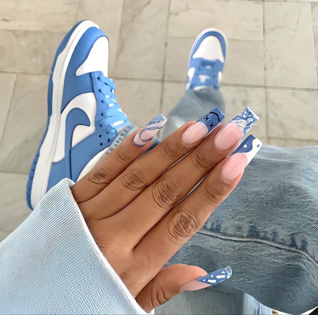 Blue Trigrams Press on Nails Twin Nails Beautiful Nails - Etsy