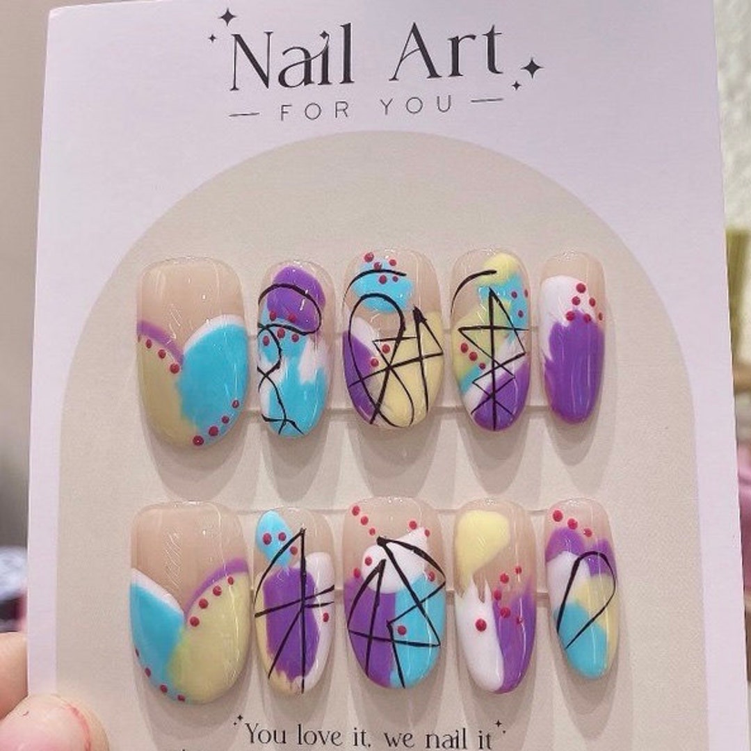Fairy Tales Press on Nails, Abstract on Nails, , Long Coffin Nails, Fun ...
