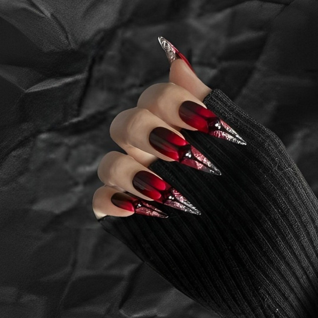 Red Pearl Nails Acrylic Nails |red Press on Nails Gel | Custom Nails ...