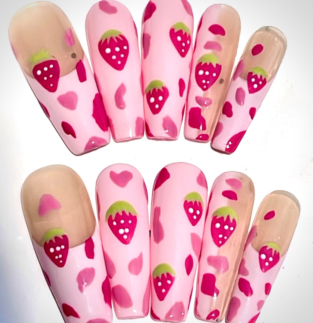 Strawberry Press on Nails Twin Nails Beautiful Nails Lovely Nails Gel ...
