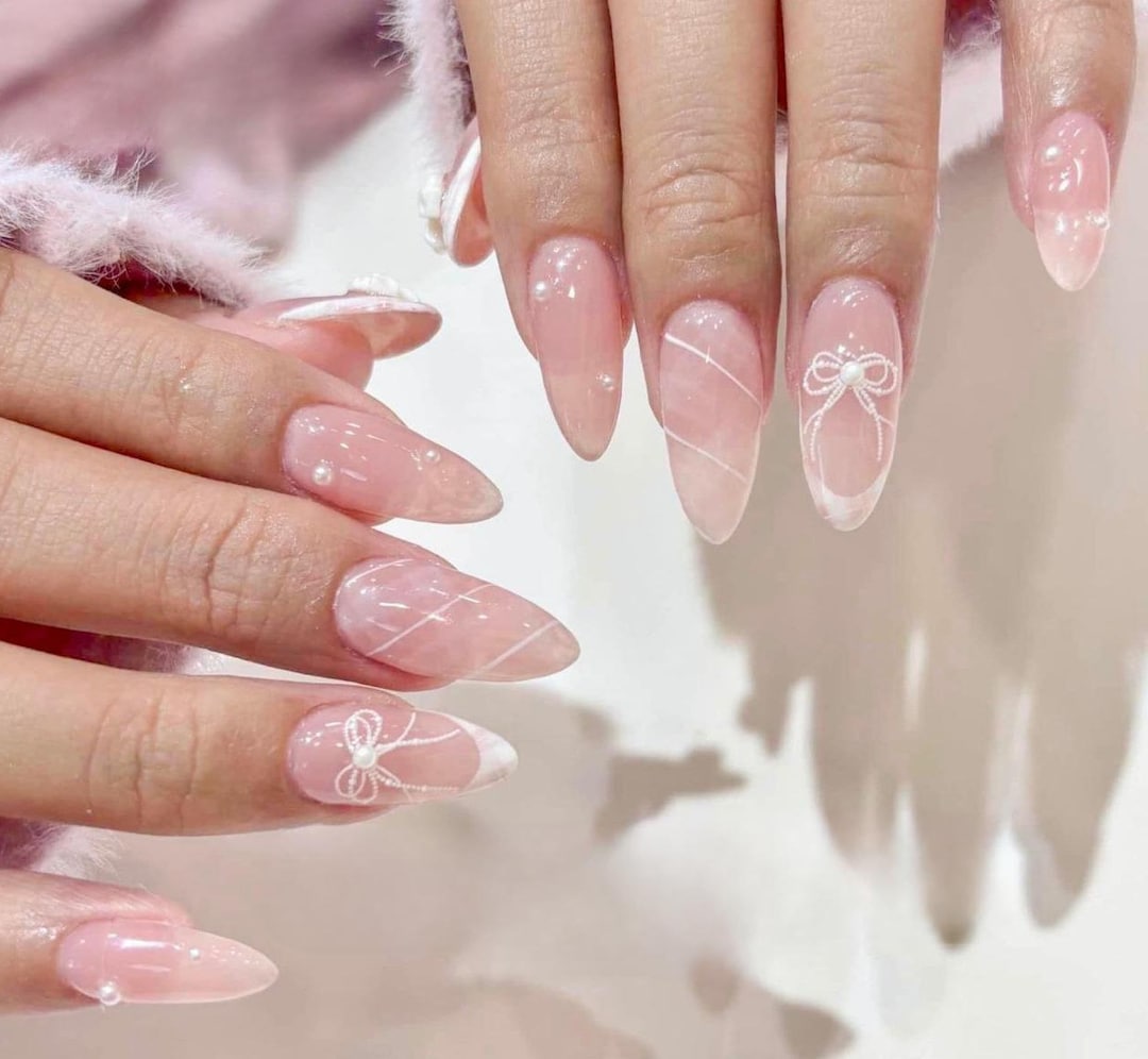 Pink Ribbon Korea Nails, Korea Style Nails, Party Nails, Muse Nails ...