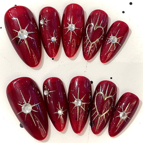 Red False Nails - Etsy