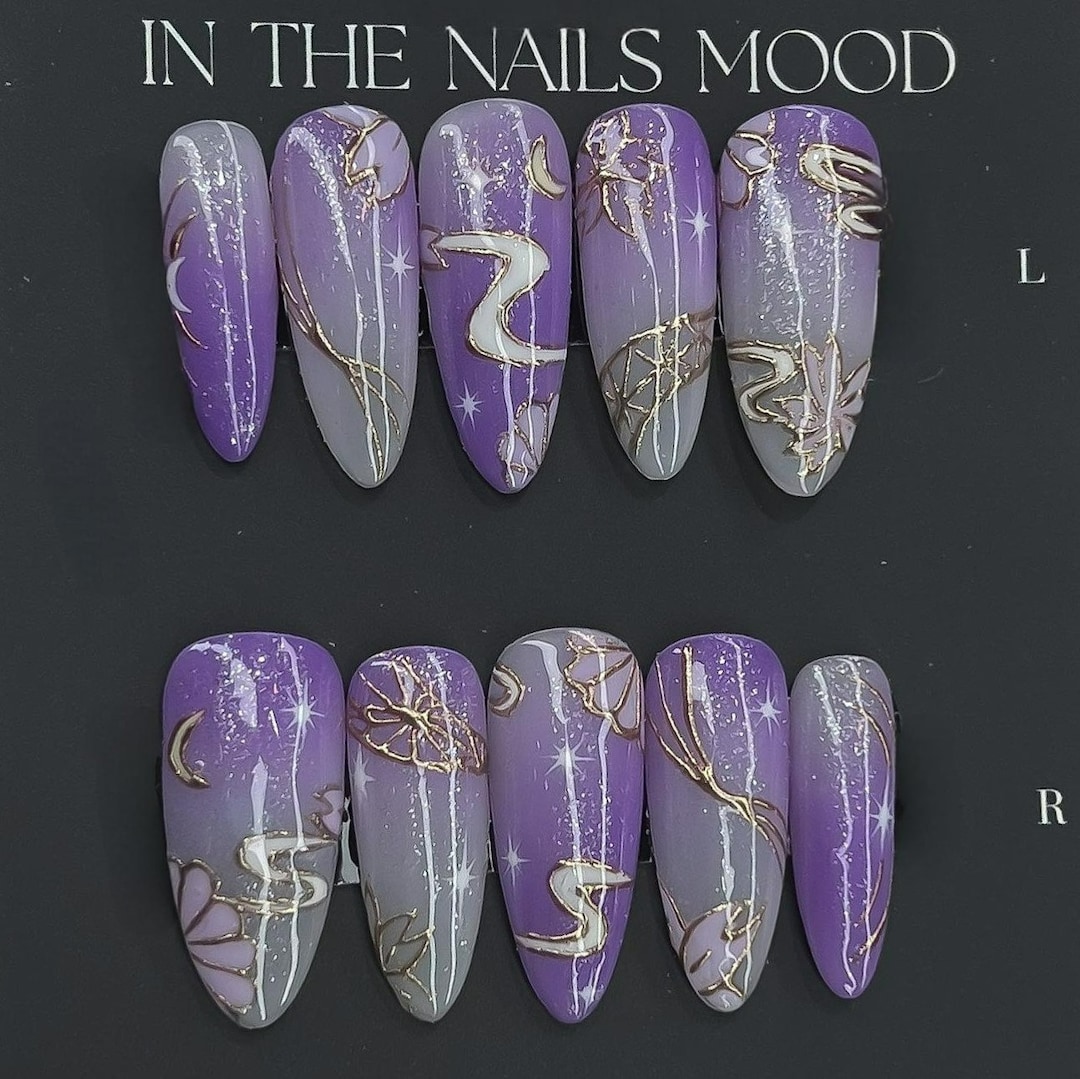 Purple Ombre Press on Nails | Chrome Design, Handmade False Nails F124 ...