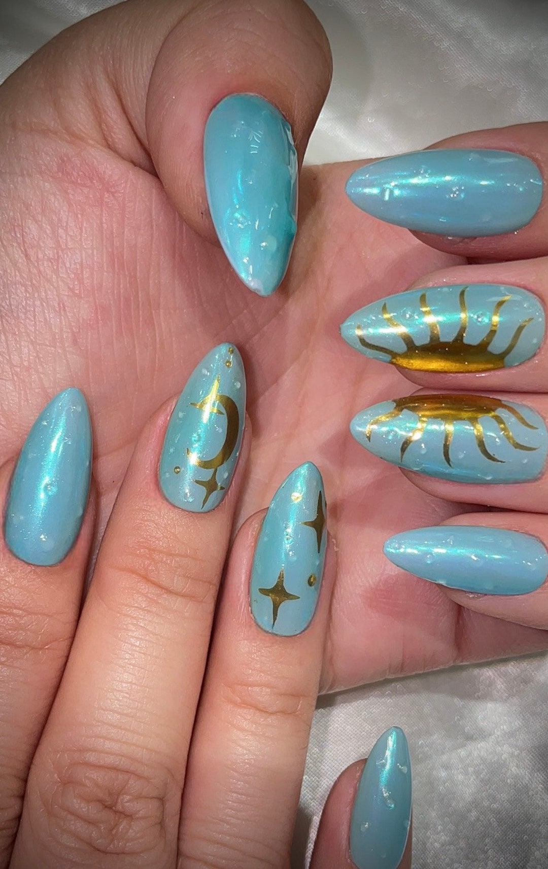 Blue Moon Nails Acrylic Nails Blue Press on Nails Gel Custom Nails Fake ...