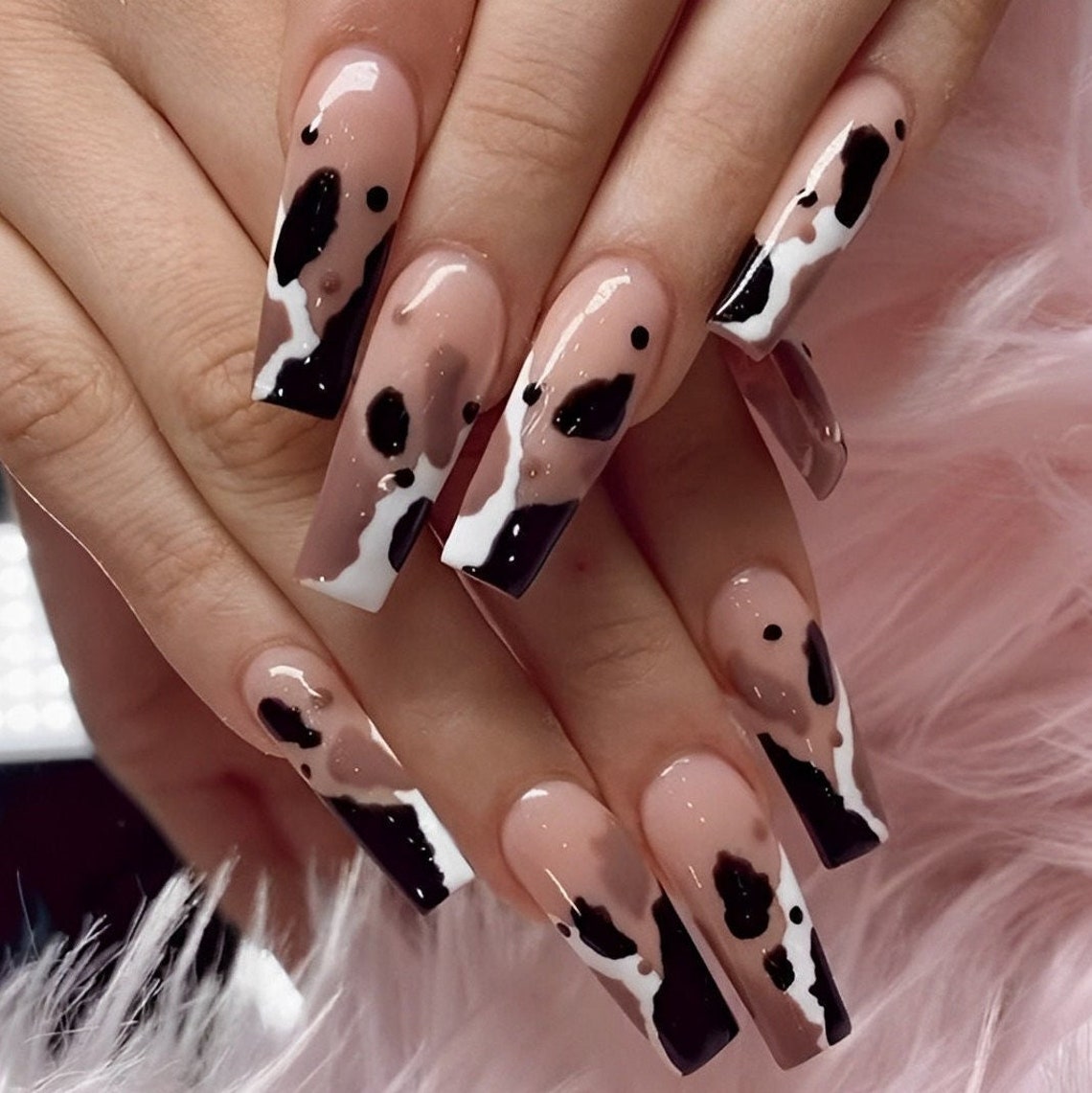 Cow Print Press on Nails Dairy Cow Fake Nails Square Press - Etsy