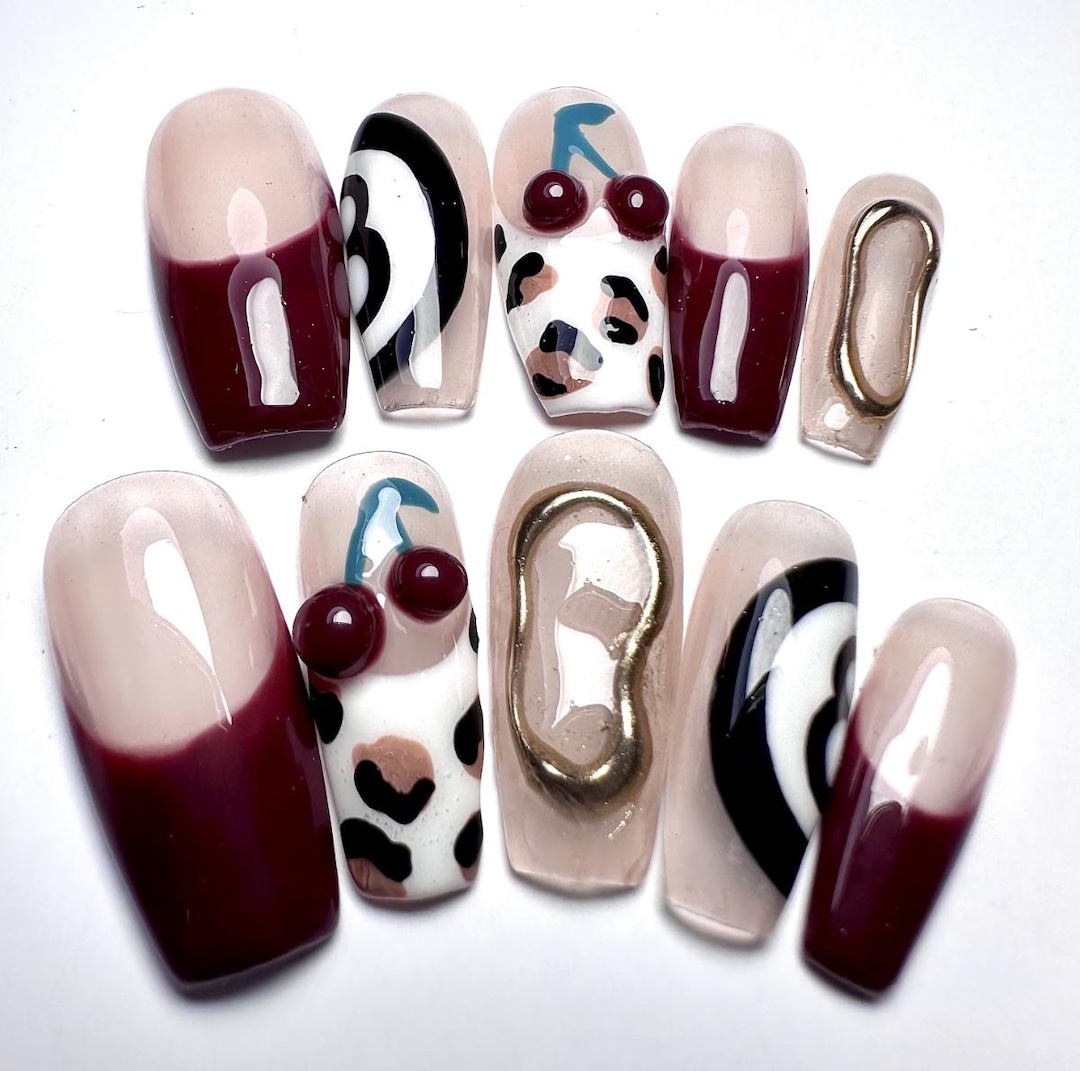 Eight Ball Nails, Tiger French Nails, Cherry Nails, 3D Gel Nails, Press ...