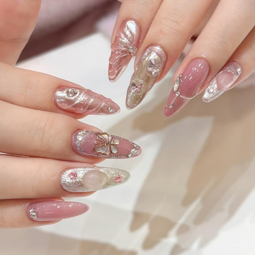 Pink Muse Nails | Free Style Summer Fruit Almond Press on Nails ...