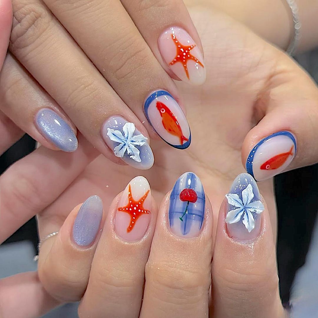 Ocean Fish Star Nails, Tropical Beach Press on Nails F1313 - Etsy