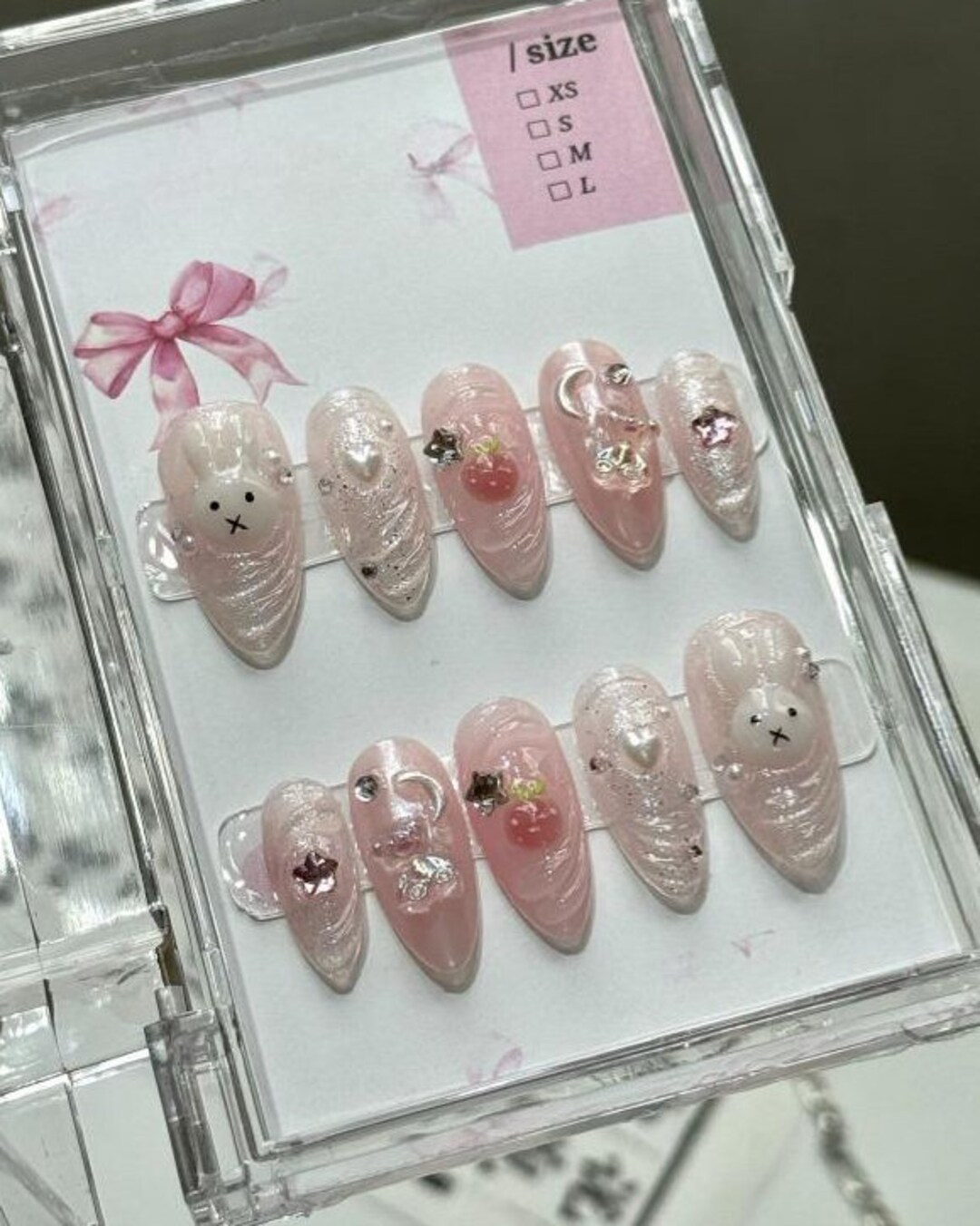 Rabbit and Strawberry Nails, Rabbit 3D Gel Nails, Cute Nails, Coquette ...