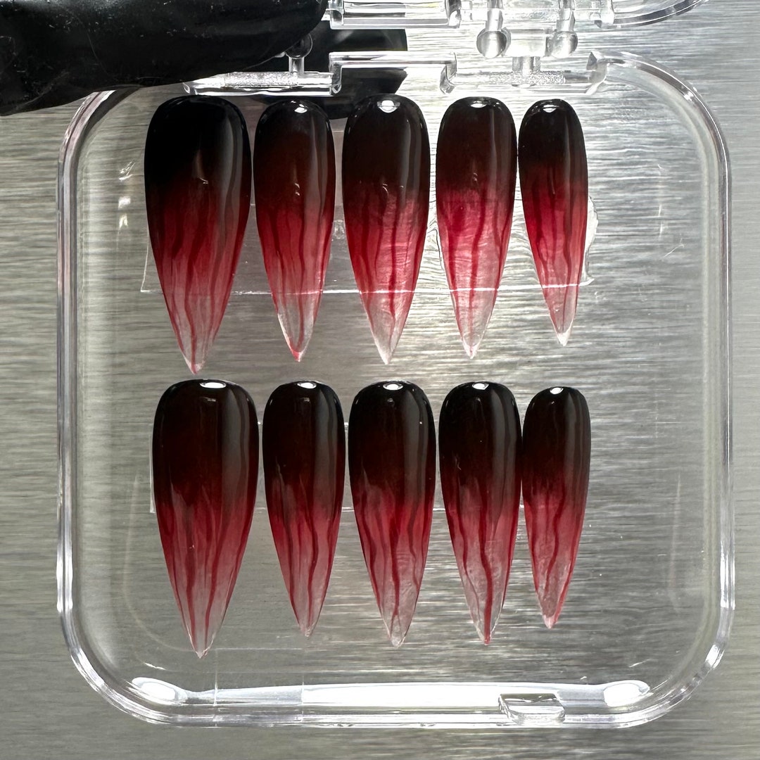 Blood Press on Nails, Dark Red Press on Nail, Stiletto Press on Nail ...